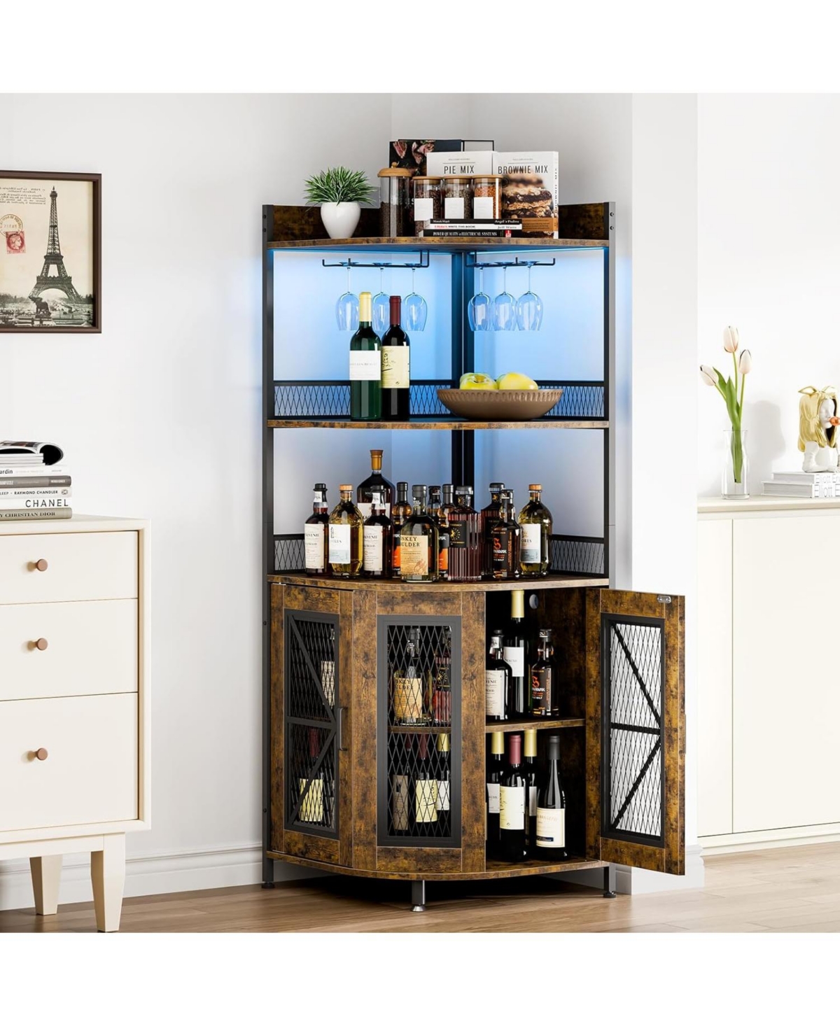 Click here for gaomon 64 Tall Wood Corner Bar Cabinet with Power... prices