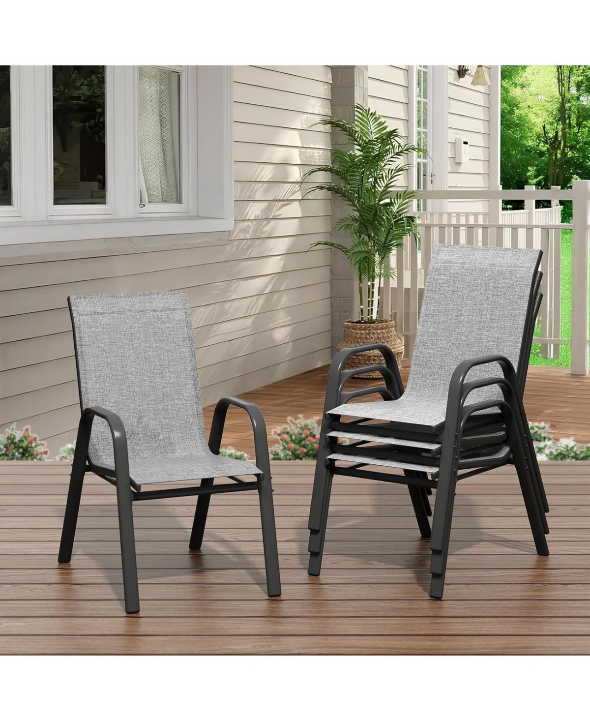Click here for Xo Set of 4 Outdoor Stackable Patio Chairs with Hi... prices