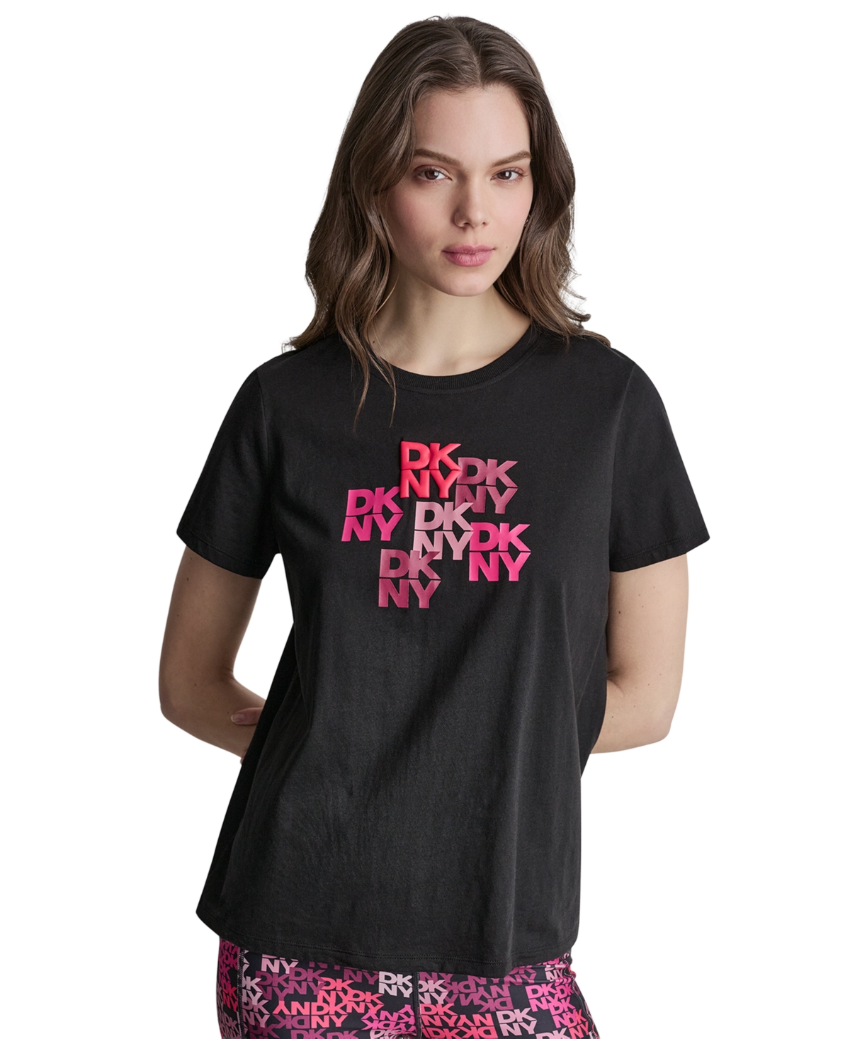 Click here for Dkny Sport Womens Mixed Media Logo Crewneck T-Shir... prices