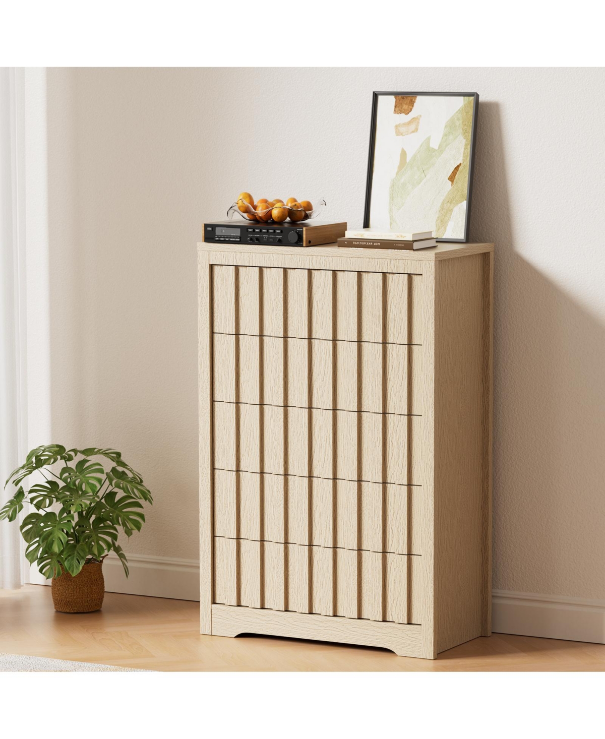 Click here for homfan Modern Handleless 5-Drawer Fluted Dresser -... prices