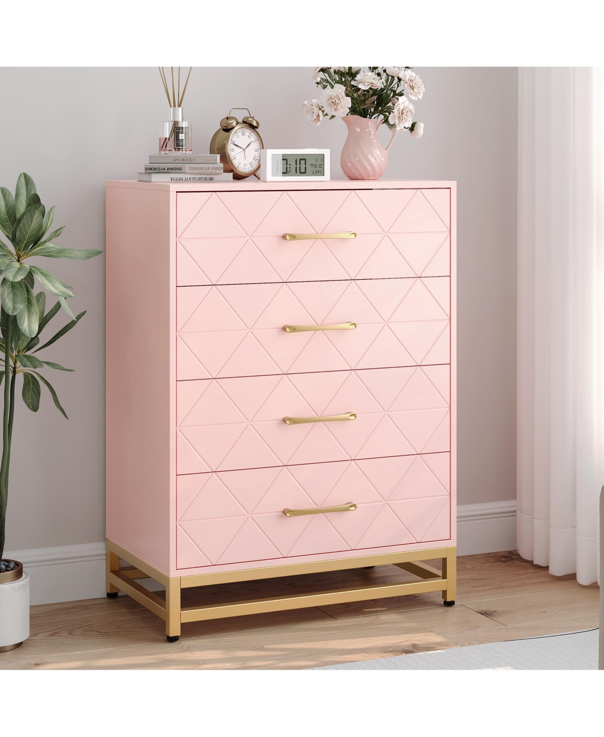 Click here for homfan Tall 4-Drawer Modern Dresser  Wood Storage... prices