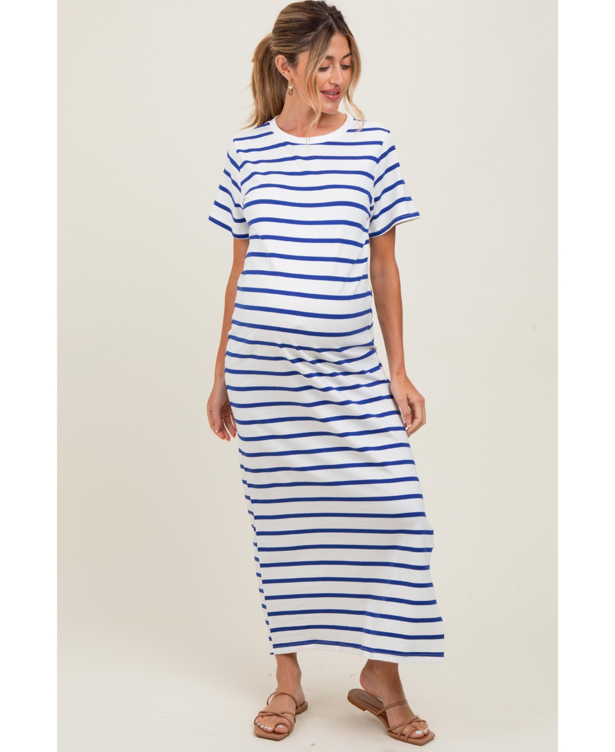 Click here for Pinkblush Maternity White Striped Side Slit Maxi D... prices