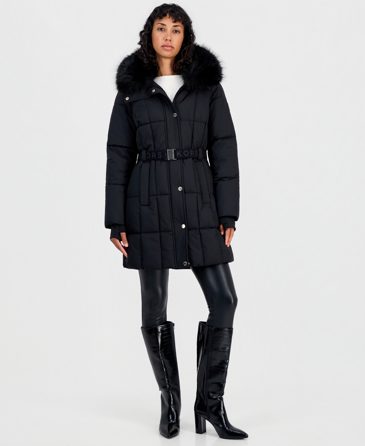 Click here for Michael Kors Womens Hooded Quilted Faux-Fur-Trim P... prices