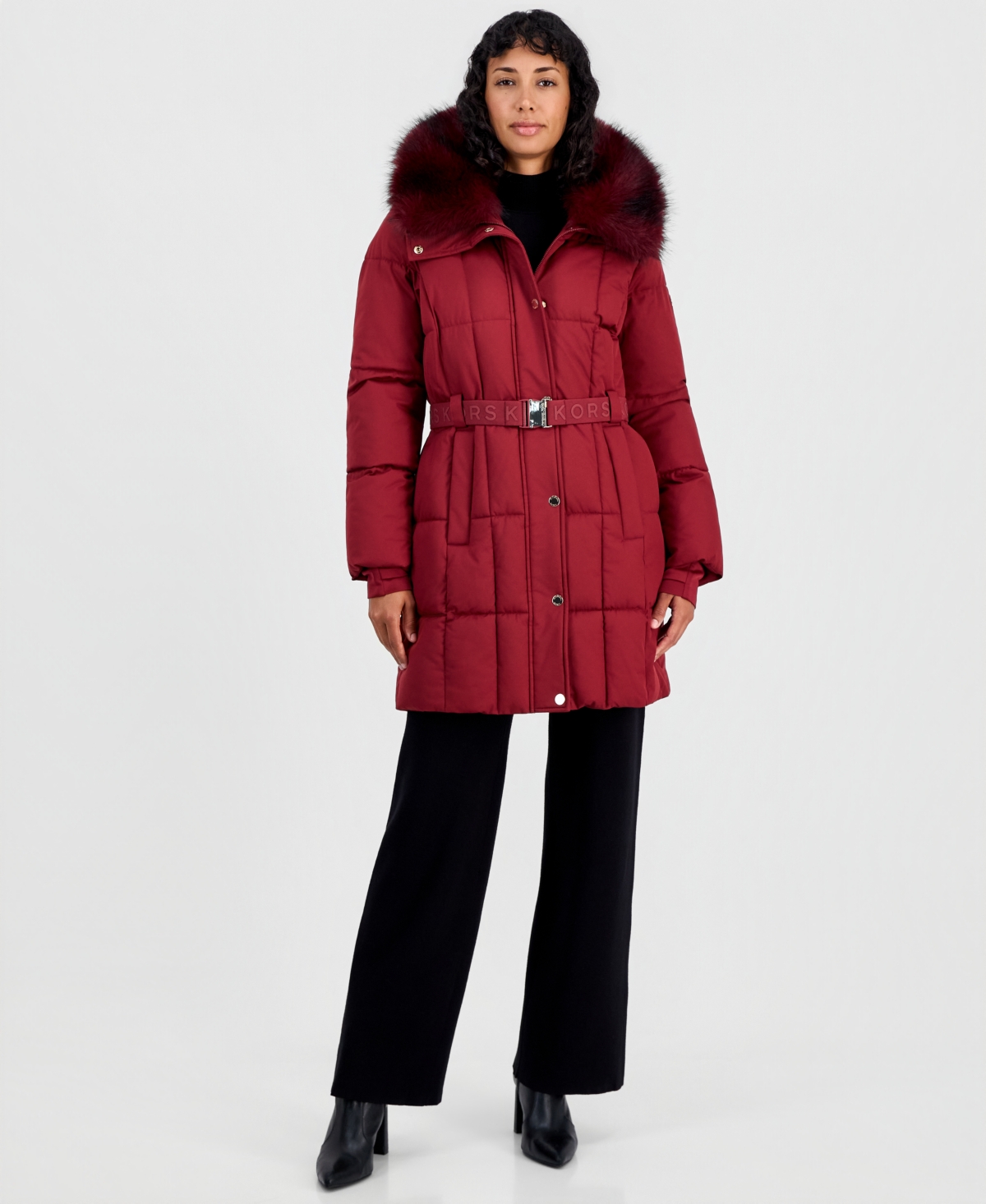 Click here for Michael Kors Womens Hooded Quilted Faux-Fur-Trim P... prices