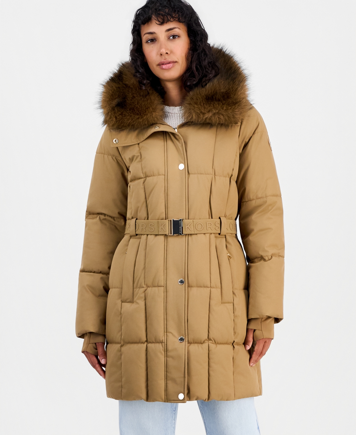 Click here for Michael Kors Womens Hooded Quilted Faux-Fur-Trim P... prices