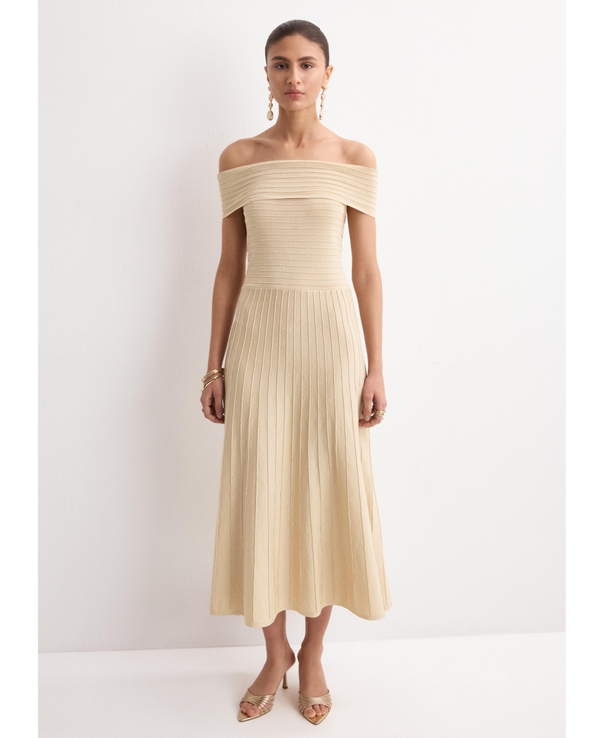 Click here for Mango Womens Strapless Flared Dress - Gold prices