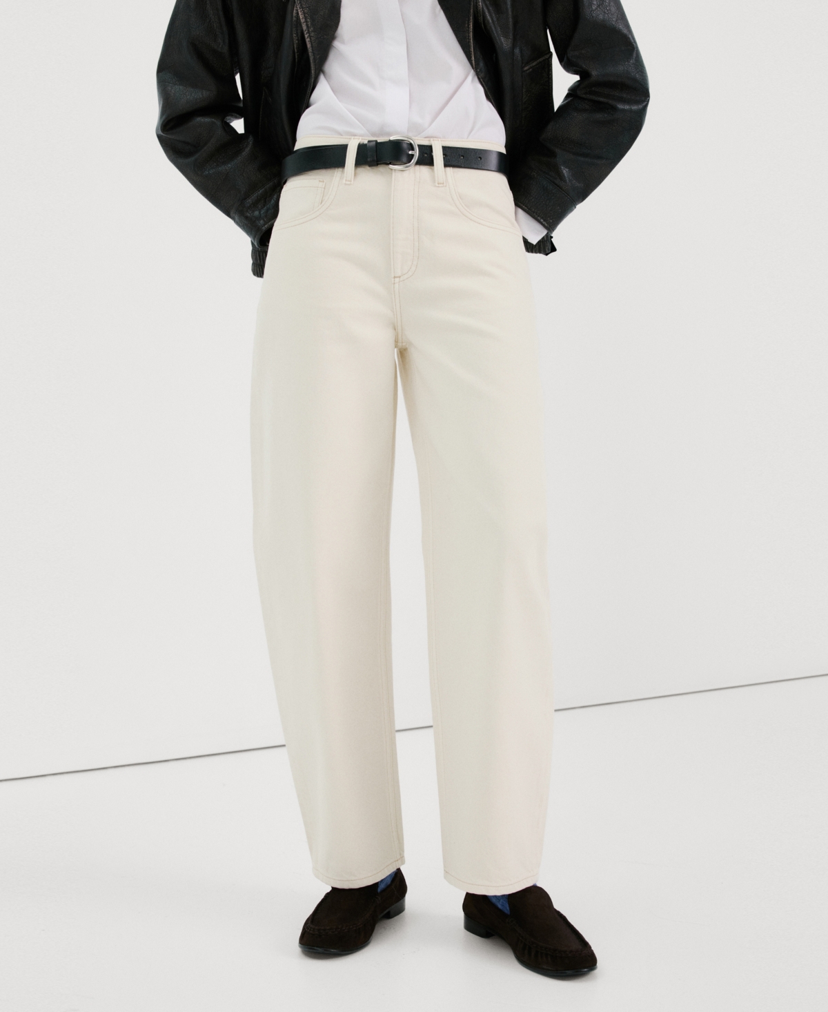 Click here for Mango Womens High-Waisted Barrel Jeans - Off White prices