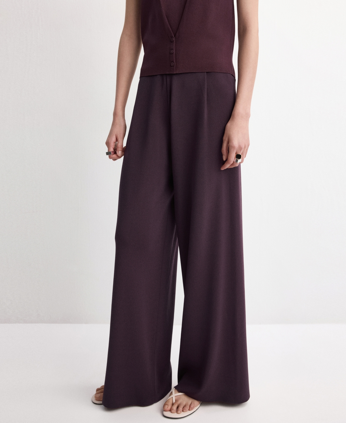 Click here for Mango Womens Mid-Rise Knit Pants - Burgundy prices