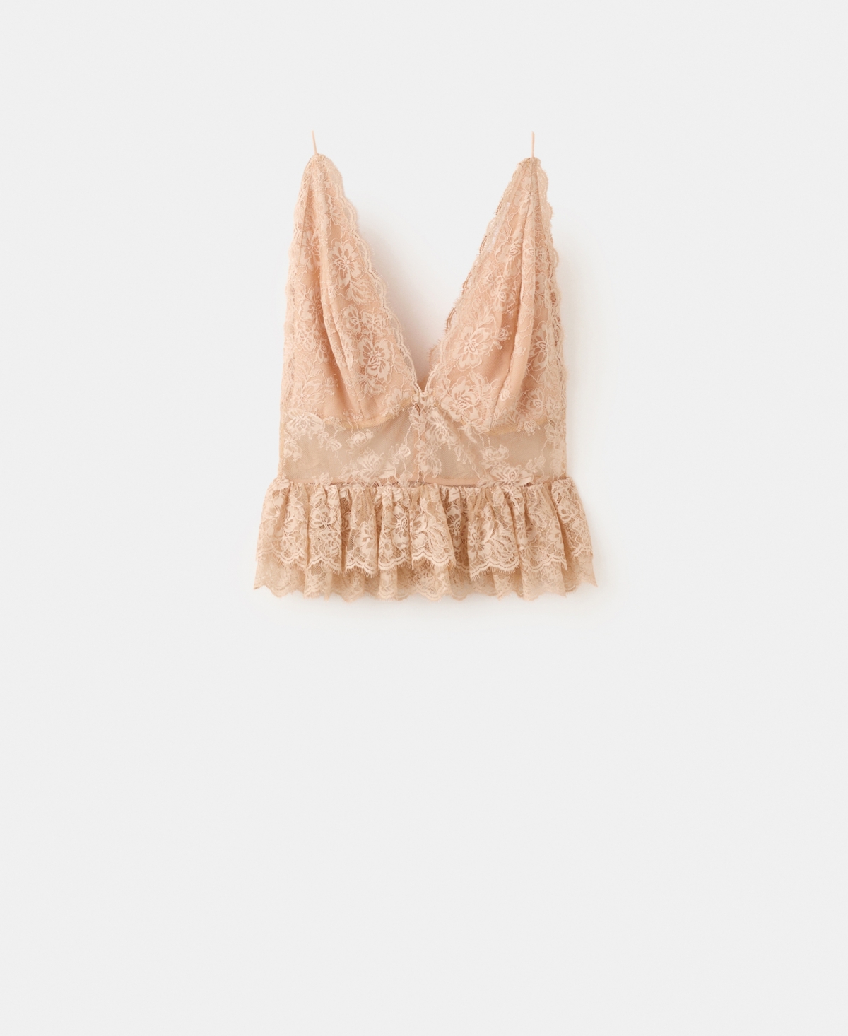 Click here for Mango Womens Ruffles Lace Top - Beige prices