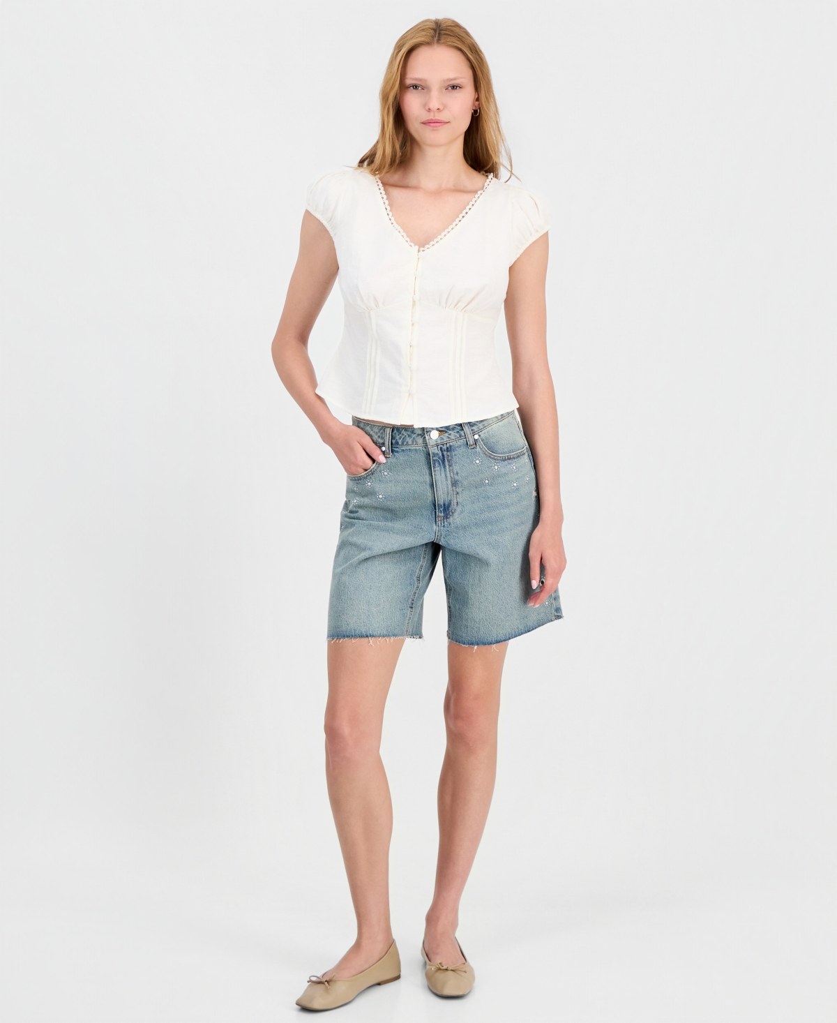 Click here for And Now This Womens Studded Raw-Hem Jean Shorts  M... prices