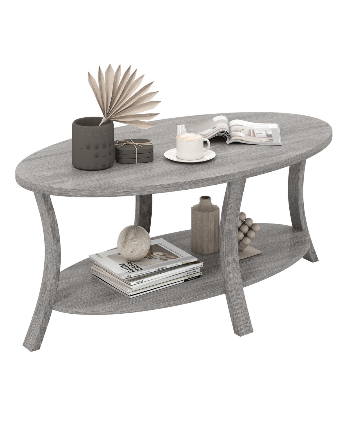 Click here for Gymax 2-Tier Oval Coffee Table with Storage Shelf... prices