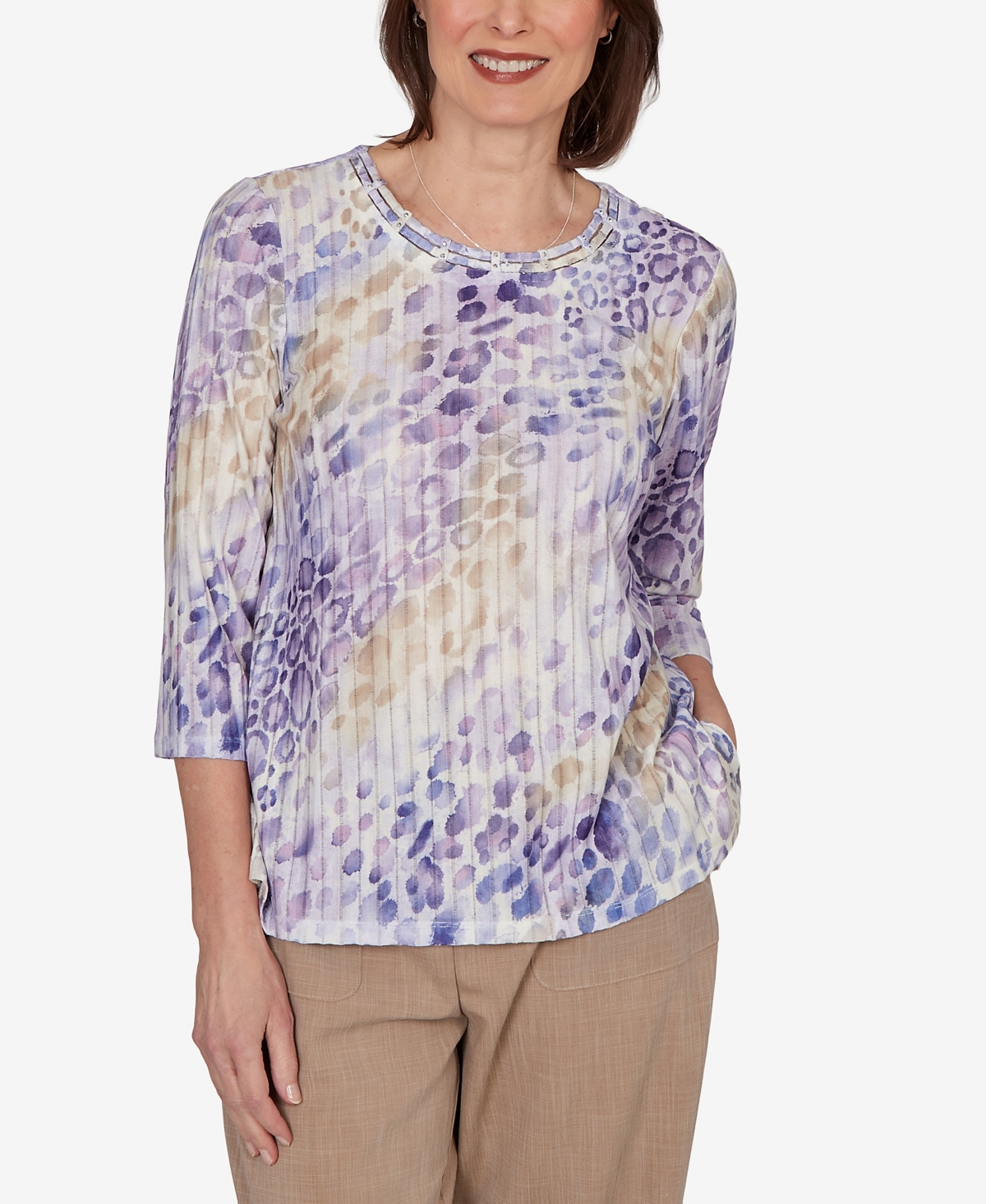 Click here for Alfred Dunner Womens Grand Bazaar Animal Print Rib... prices