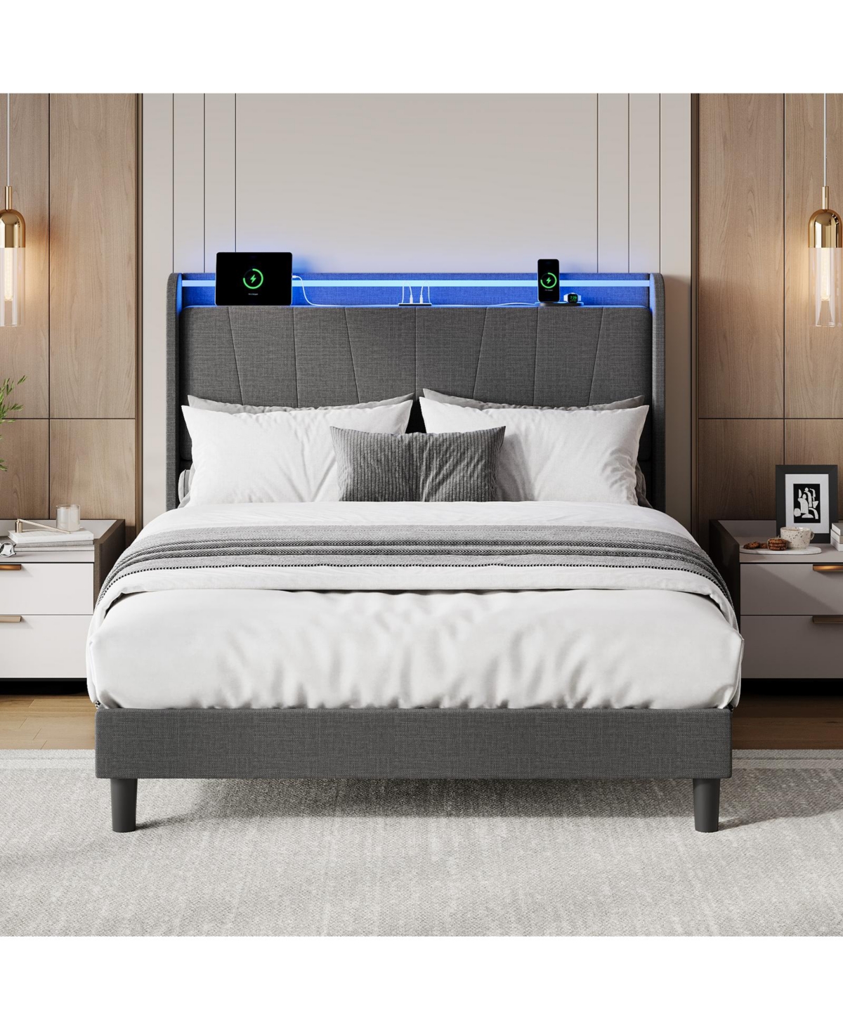 Click here for homfan Bed Frame with Charging Station and Led Lig... prices