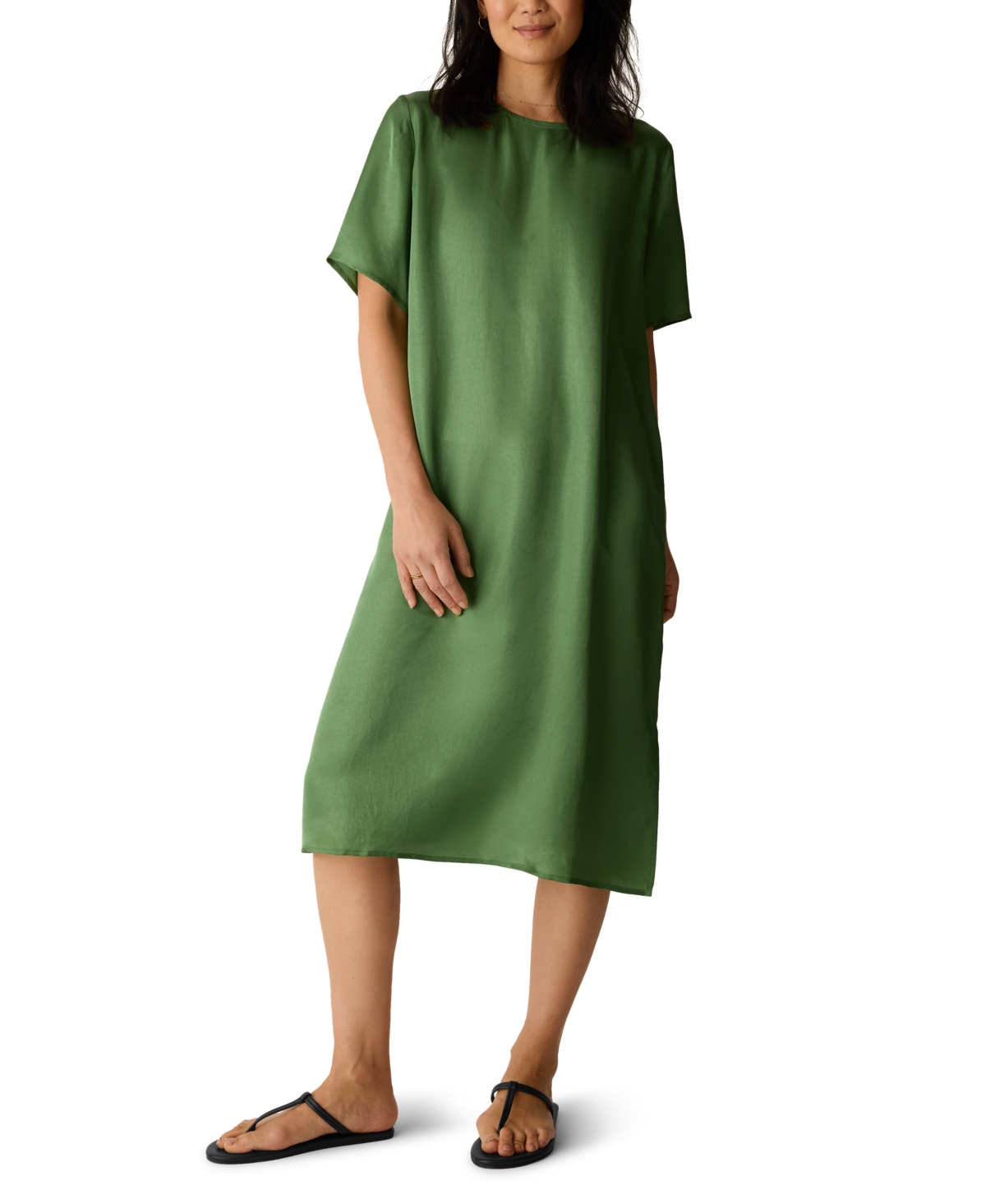 Click here for Eileen Fisher Womens Short-Sleeve Round Neck Dress... prices