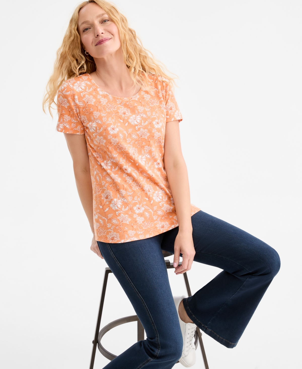 Click here for Style & Co Womens Printed Short-Sleeve Scoop-Neck... prices