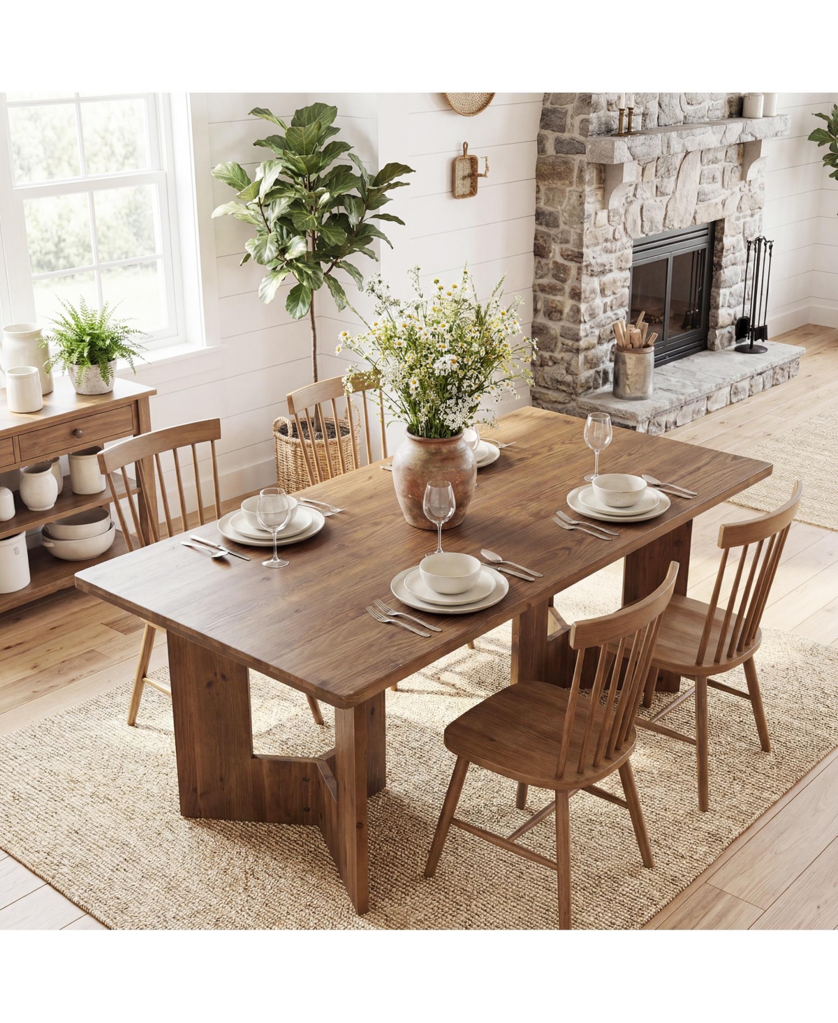 Click here for Tribesigns Solid Wood Dining Table  Farmhouse Kitc... prices