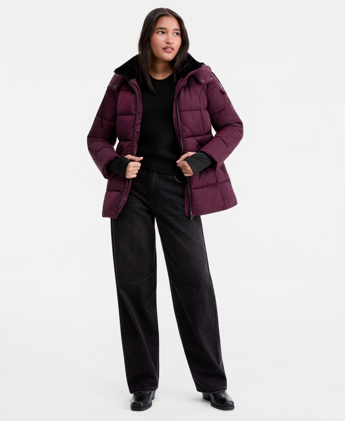 Click here for Steve Madden Womens Short Puffer Faux-Fur-Lined Ho... prices