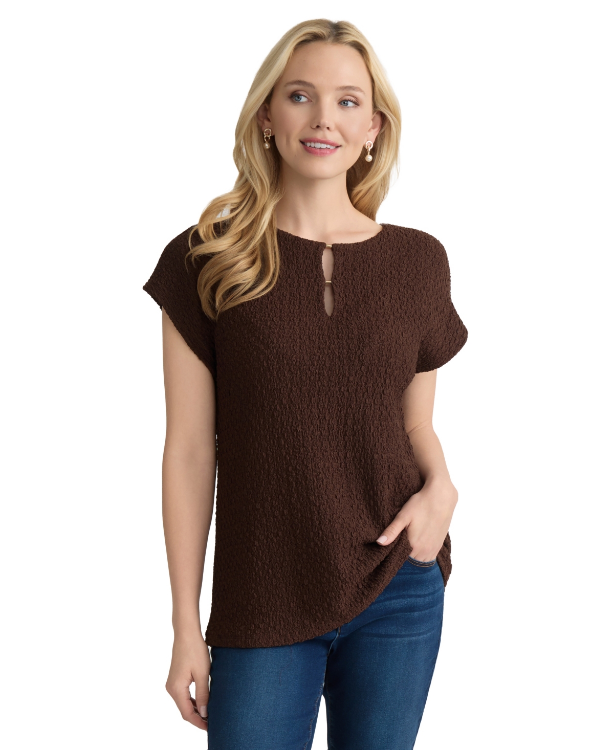 Click here for Jones New York Petite Knit Cobble Texture Top - Fu... prices