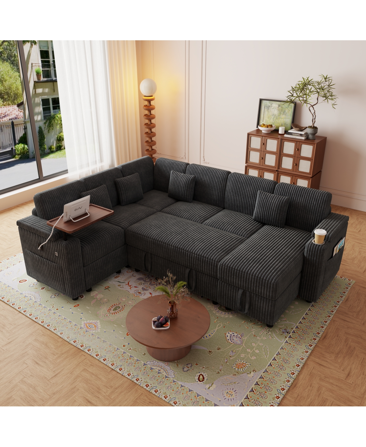 Click here for Streamdale Furniture U-Shaped Corduroy Sofa Bed wi... prices
