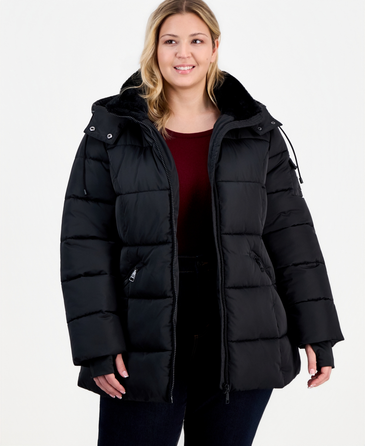 Click here for Steve Madden Plus Size Hooded Quilted Puffer Coat... prices