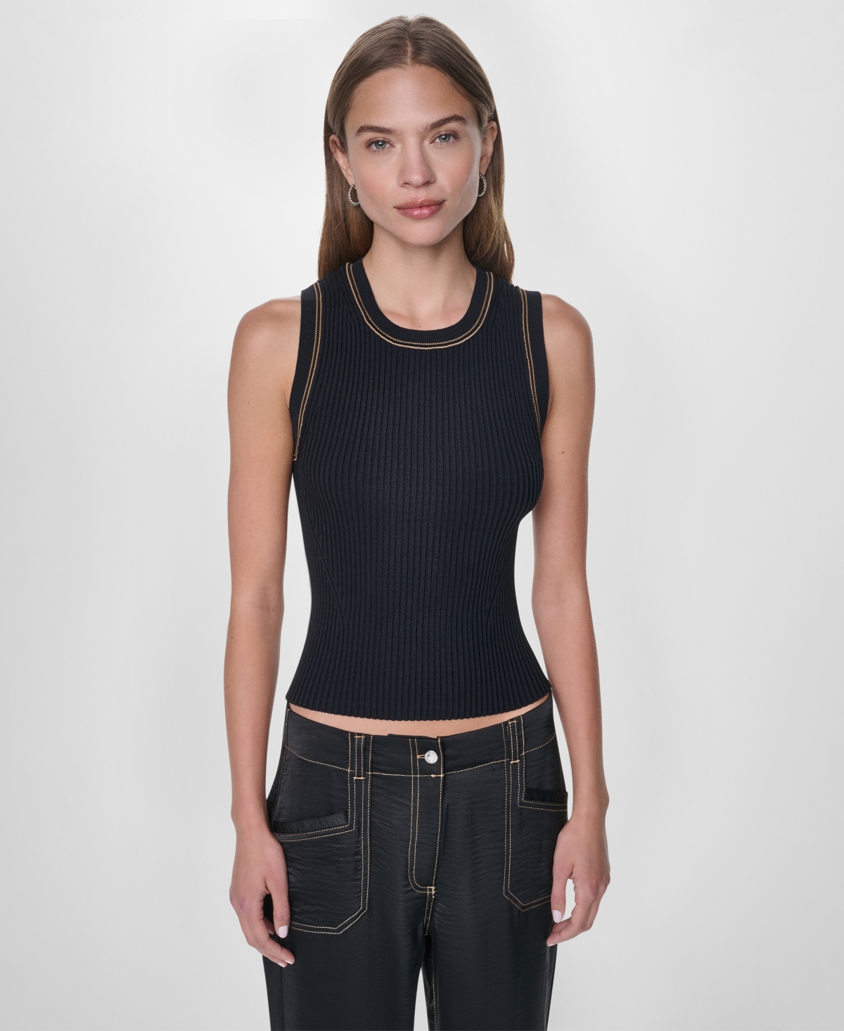 Click here for Dkny Womens Contrast Stitch Tank Top - Black prices