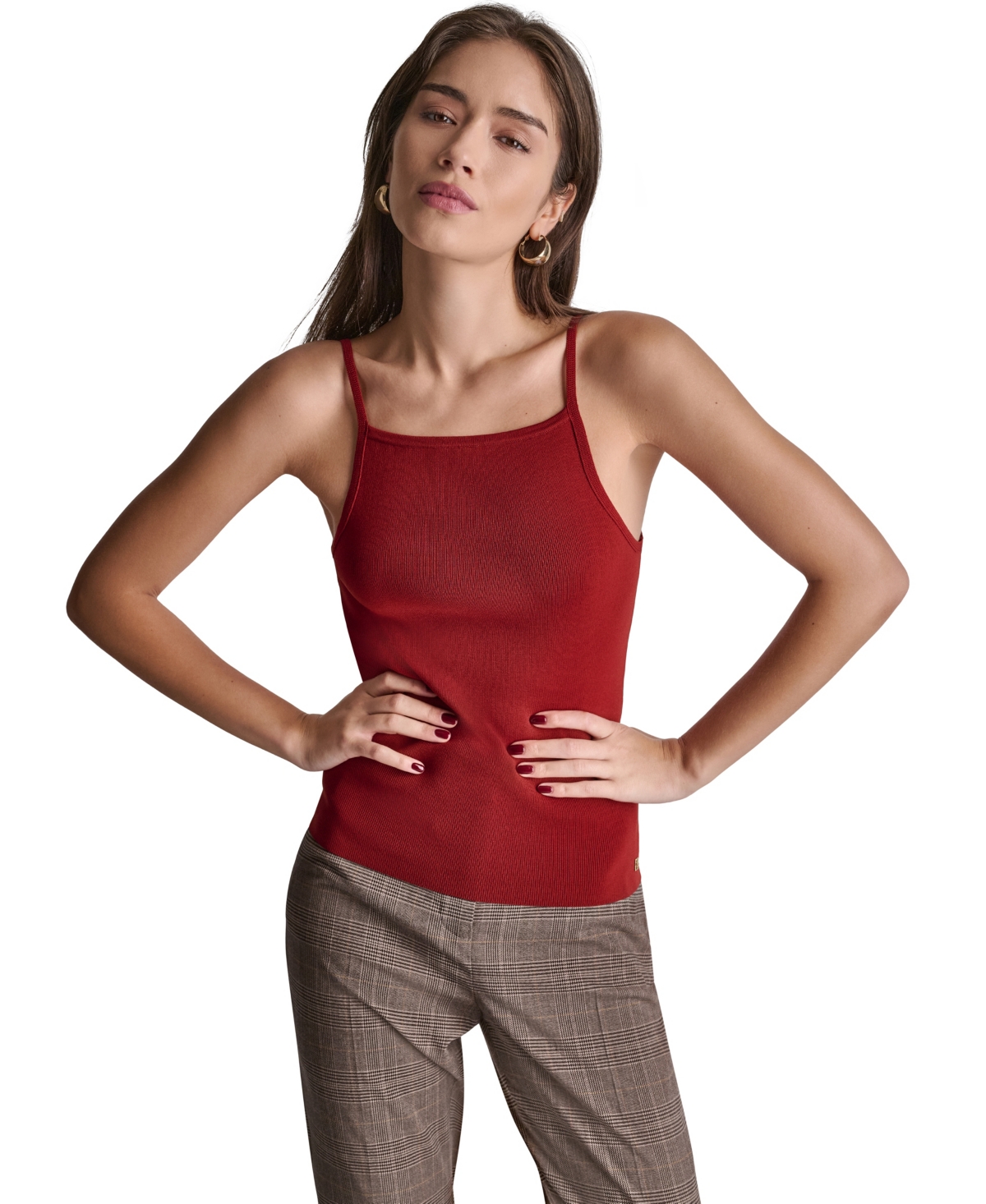 Click here for Bcbg Womens Square Neck Knit Top - Mesa Rust prices