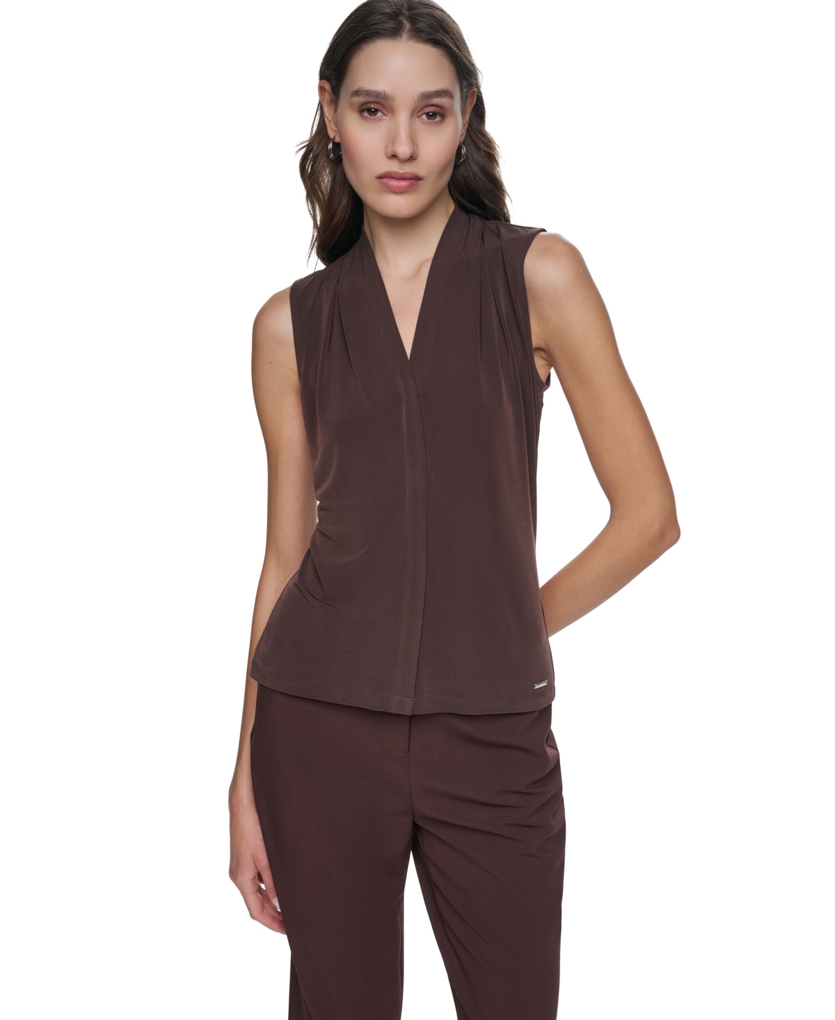 Click here for Calvin Klein Petite Sleeveless V-Neck Top - Coffee... prices
