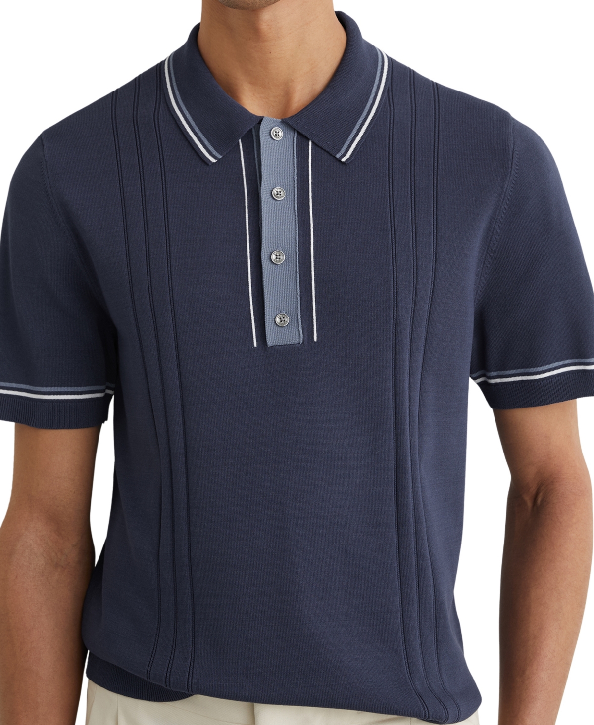Click here for Reiss Mens Rothwell Tipped Half-Button Knitted Pol... prices