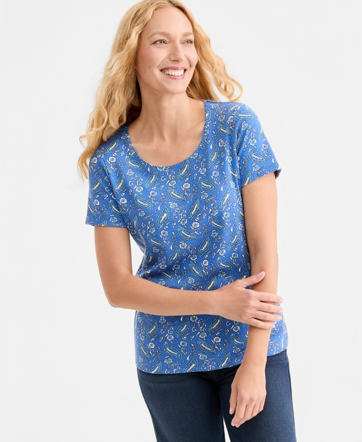 Click here for Style & Co Womens Printed Short-Sleeve Scoop-Neck... prices