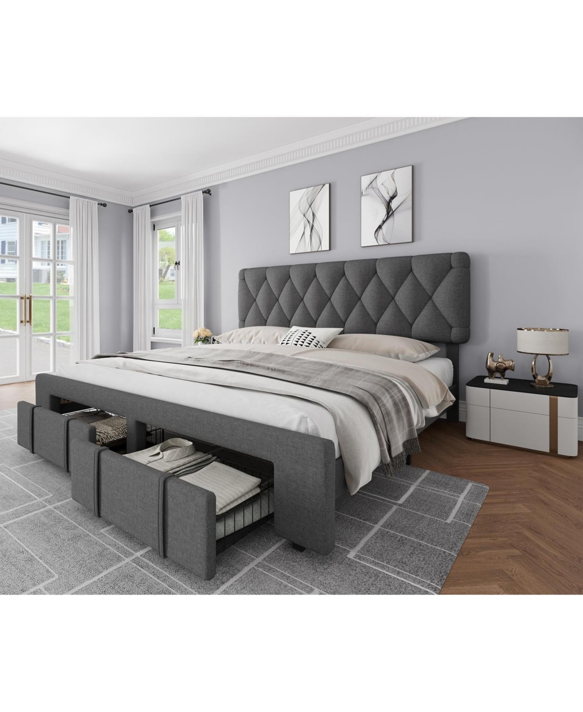 Click here for gaomon King Upholstered Platform Bed Frame with St... prices
