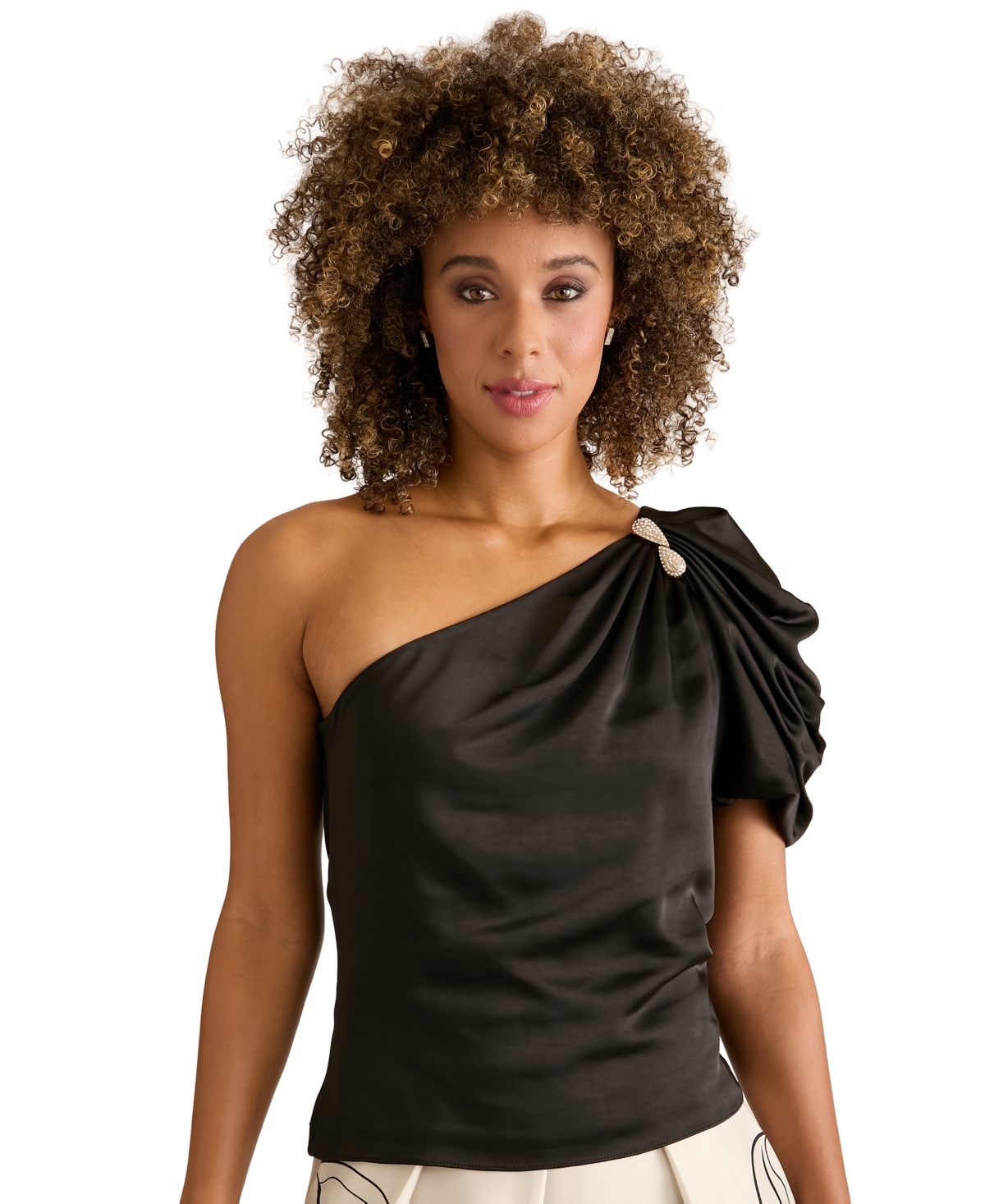 Click here for Muse Womens One-Shoulder Sleeveless Top - Black prices