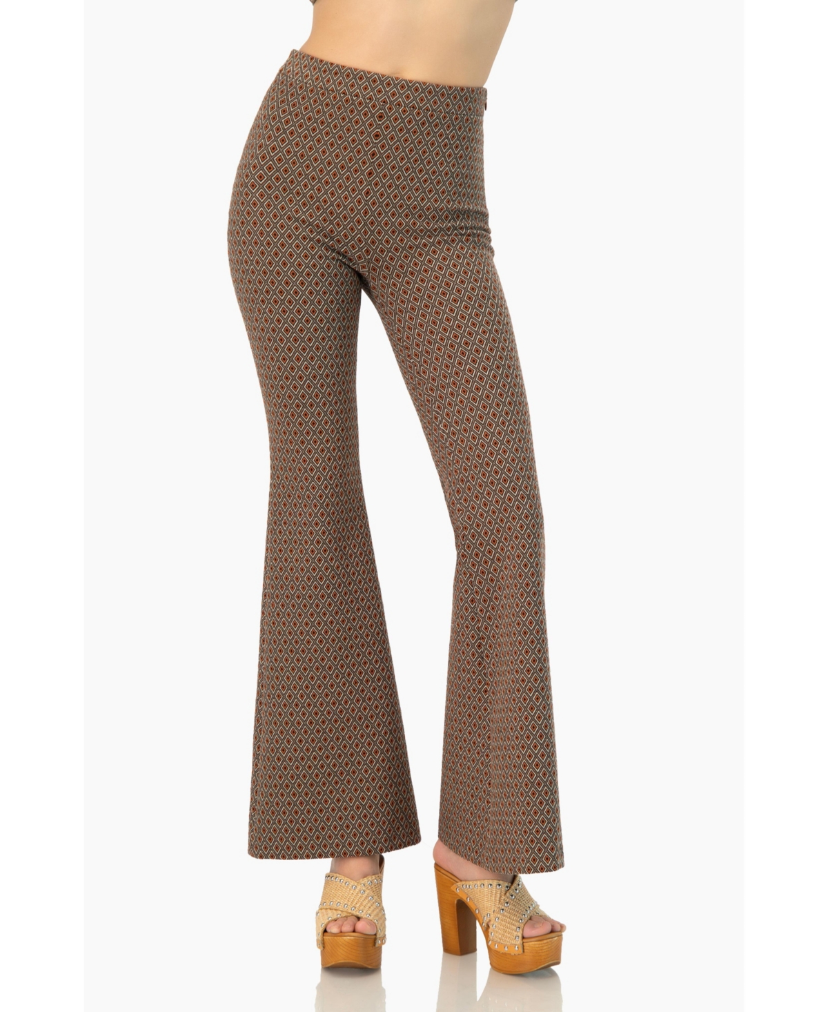 Click here for Ivonne Womens Geometric Jacquard Flared Pants - Br... prices