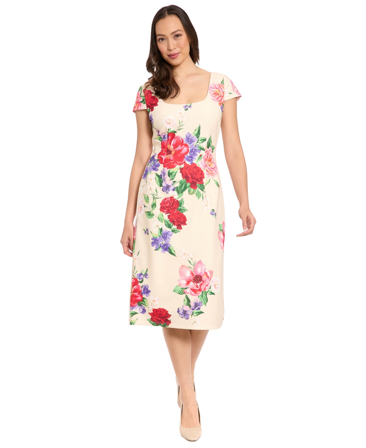 Click here for London Times Womens Square Neck Midi Dress - Cream... prices
