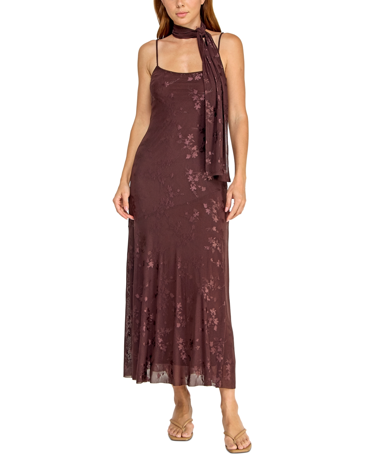 Click here for Trixxi Juniors Jacquard Mesh Midi Dress with Scarf... prices