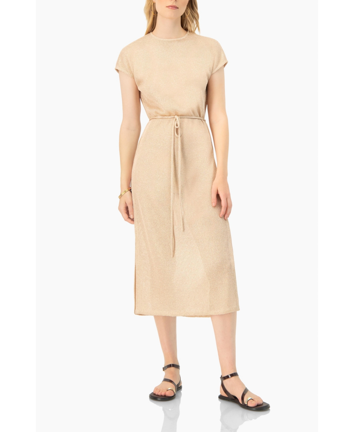 Click here for Ivonne Womens Knitted Tunic With Side Slits - Gold prices