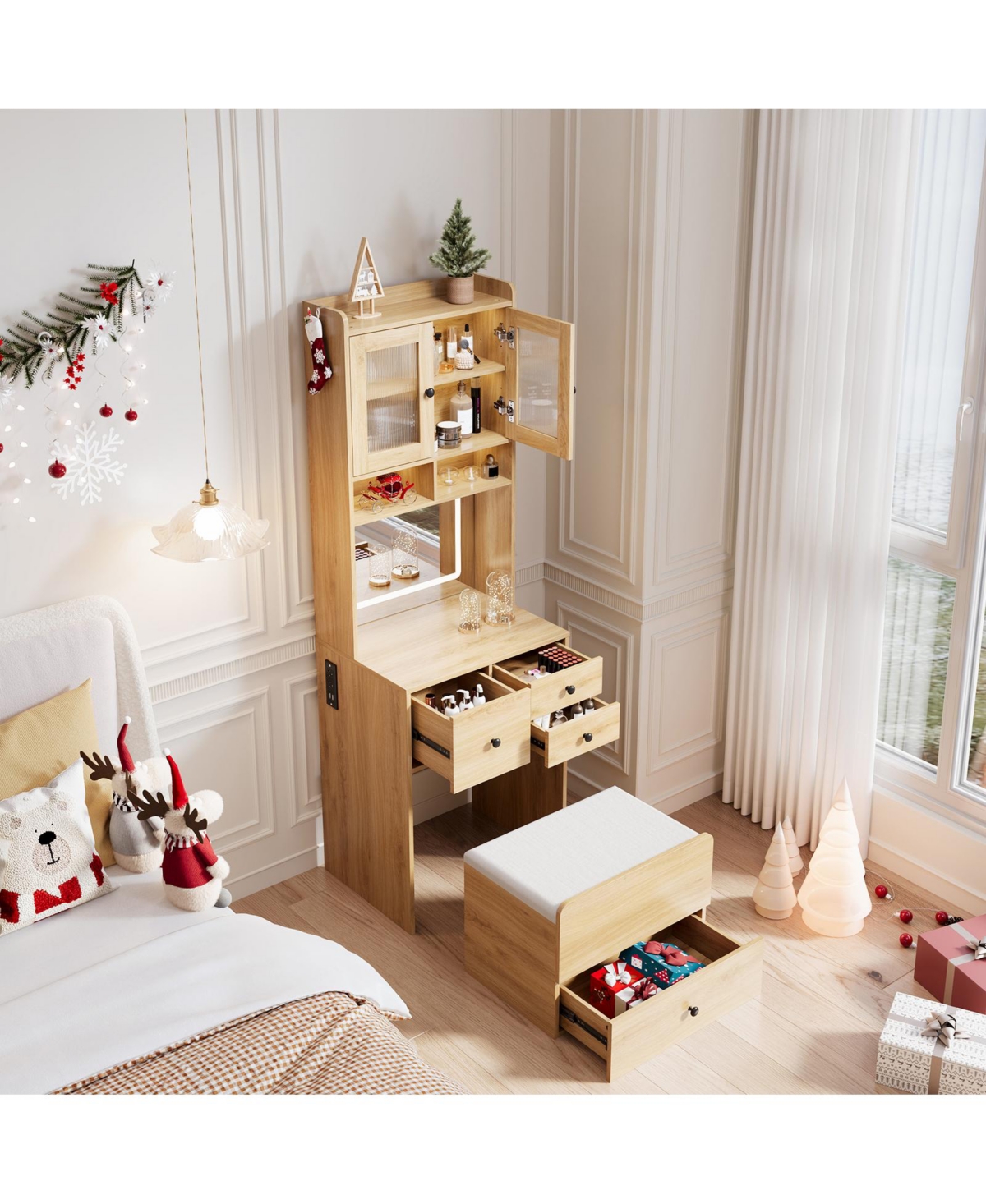 Click here for gaomon Compact 3-in-1 Vanity Desk with Mirror and... prices