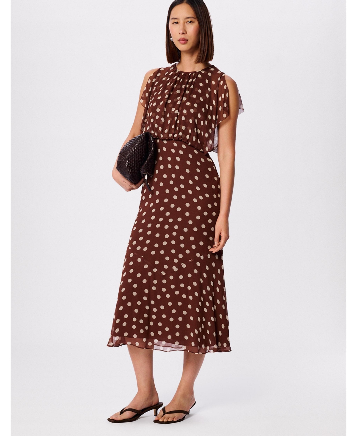 Click here for Whistles Womens Polka Dot Print Midi Dress - Brwn/... prices