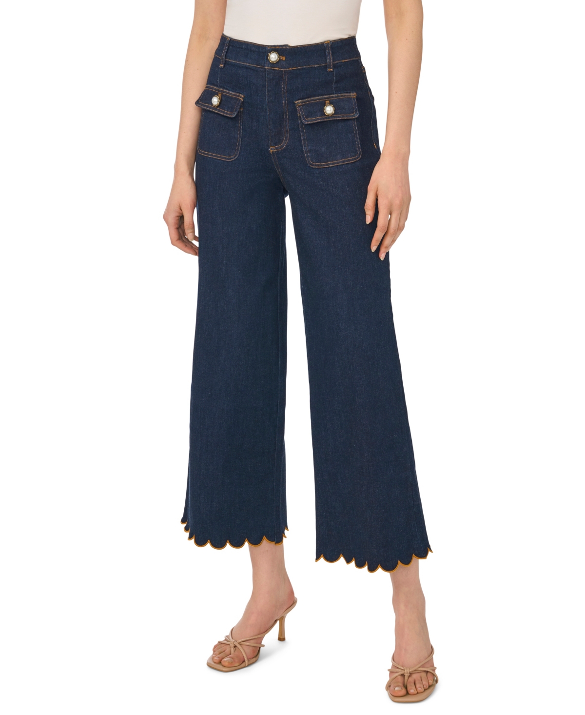 Click here for CeCe Womens Scallop Hem Mid-Rise Jeans - Indigo Ni... prices