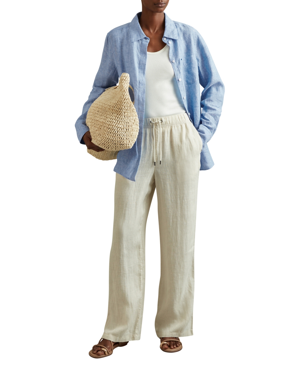 Click here for Reiss Womens Belle Linen Shirt - Blue prices
