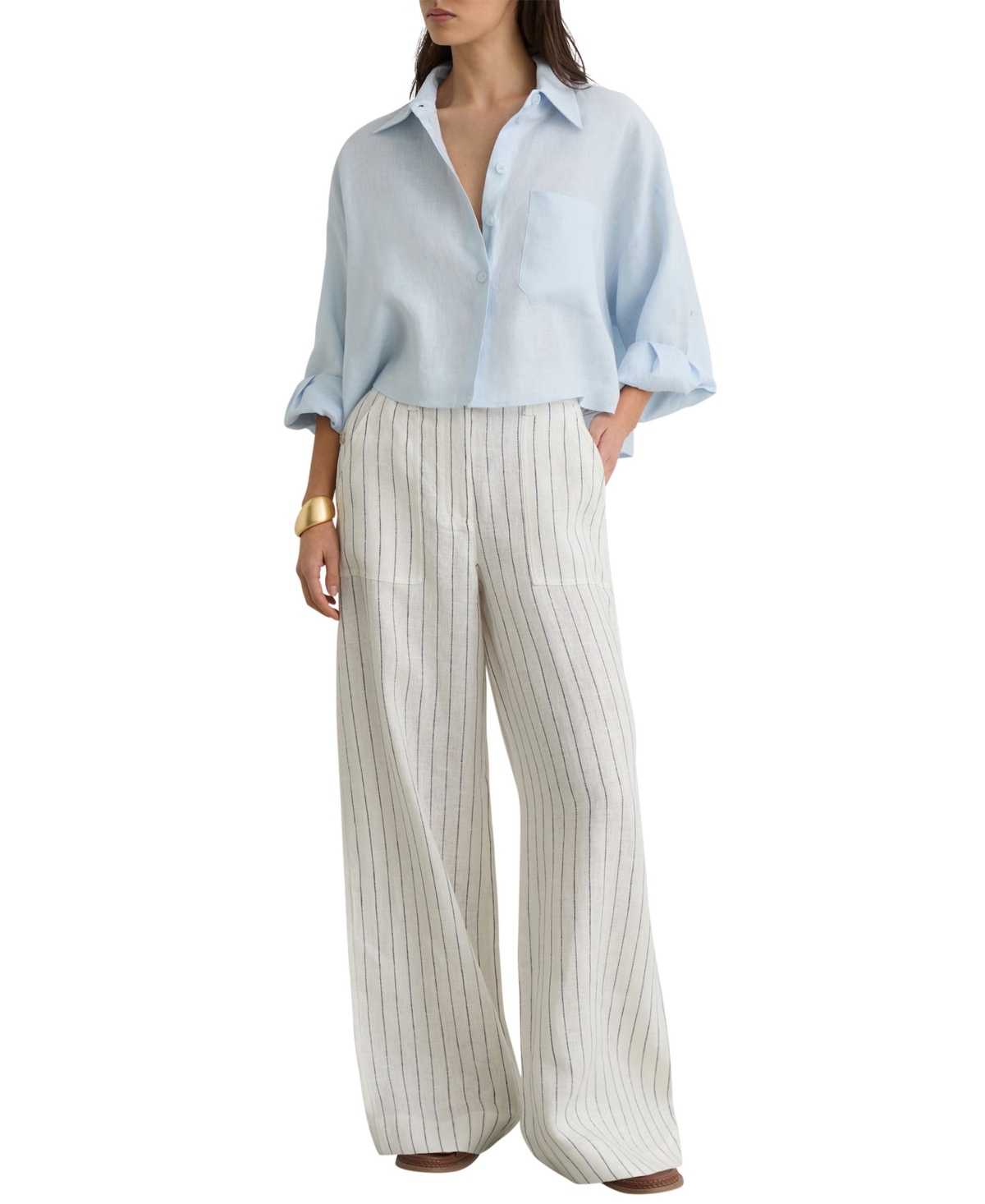 Click here for Reiss Womens Ashby Wide Leg Stripe Linen Trouser P... prices