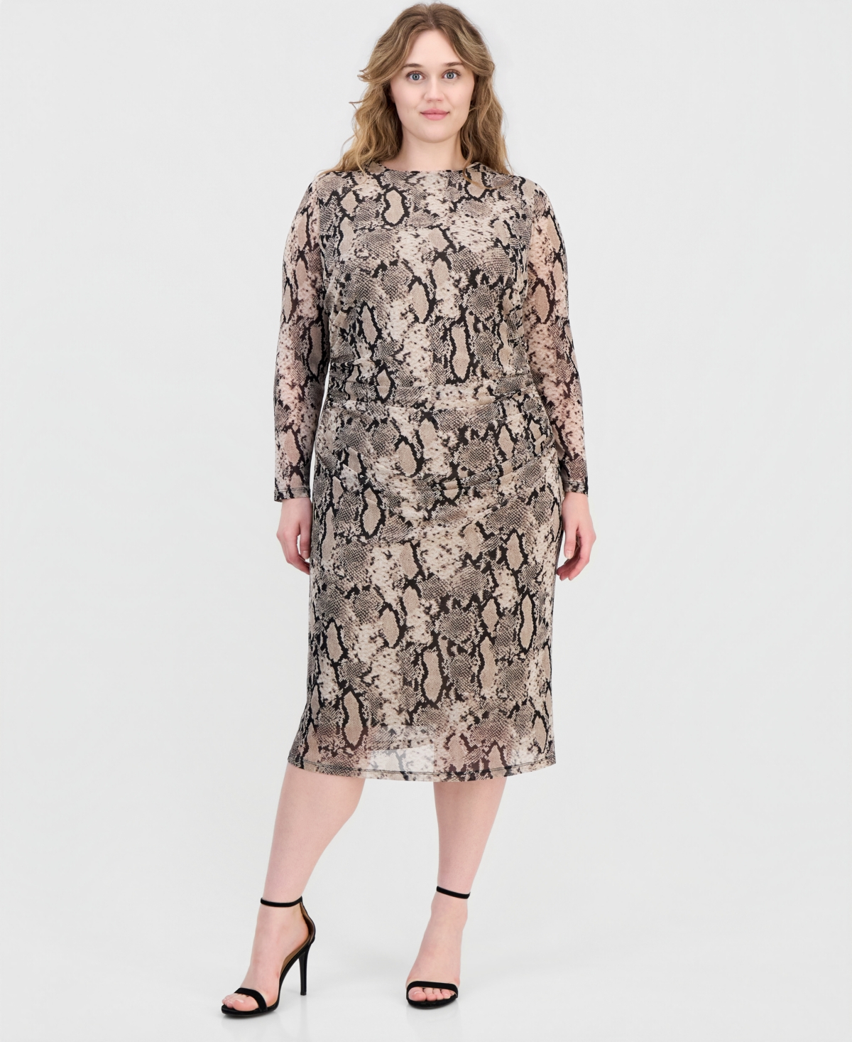Click here for Anne Klein Plus Size Snake-Print Mesh Midi Dress -... prices