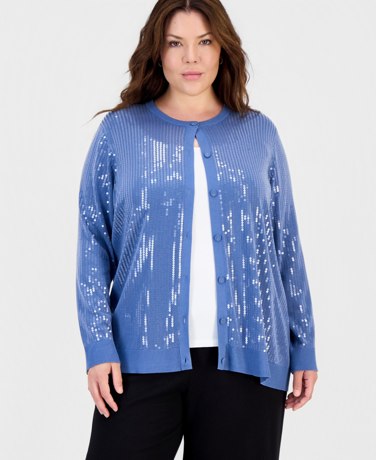 Click here for Anne Klein Plus Size Sequin-Front Crewneck Cardiga... prices