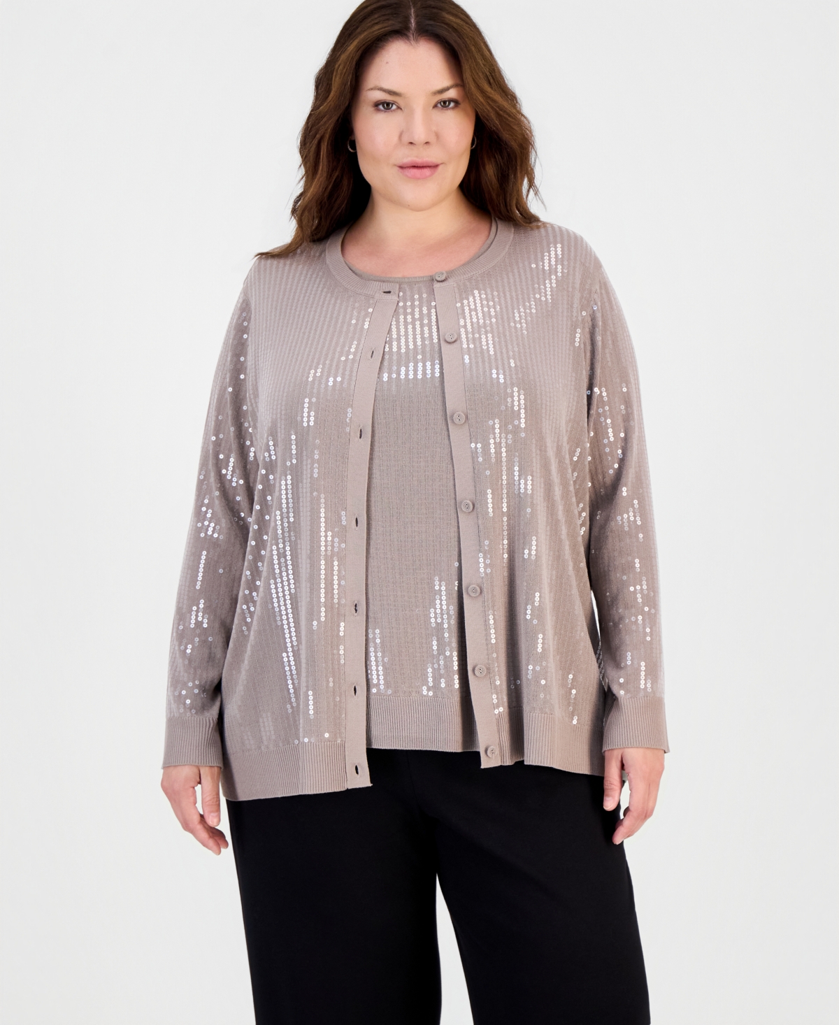 Click here for Anne Klein Plus Size Sequin-Front Crewneck Cardiga... prices