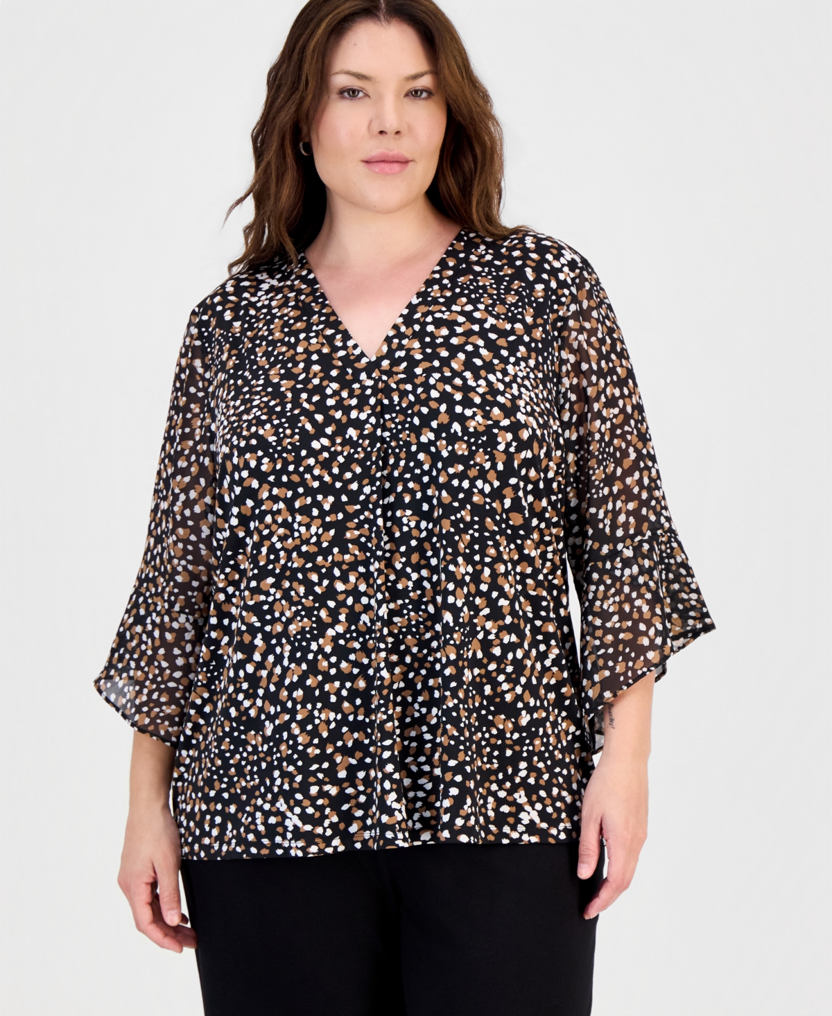 Click here for Anne Klein Essentials Plus Size Ruffle-Cuff V-Neck... prices