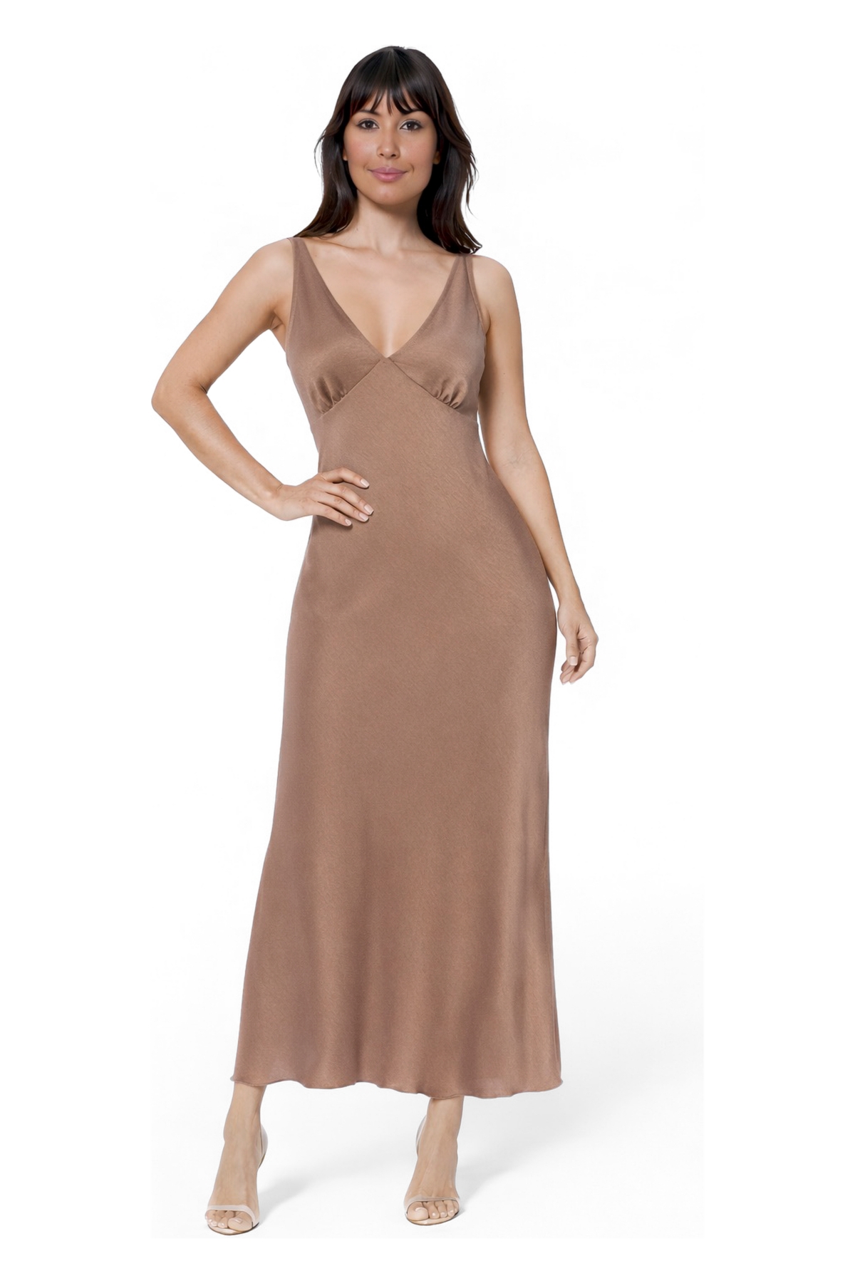 Click here for Bebe Womens Ceycrepe Satin V-Neck Sleeveless Maxi... prices