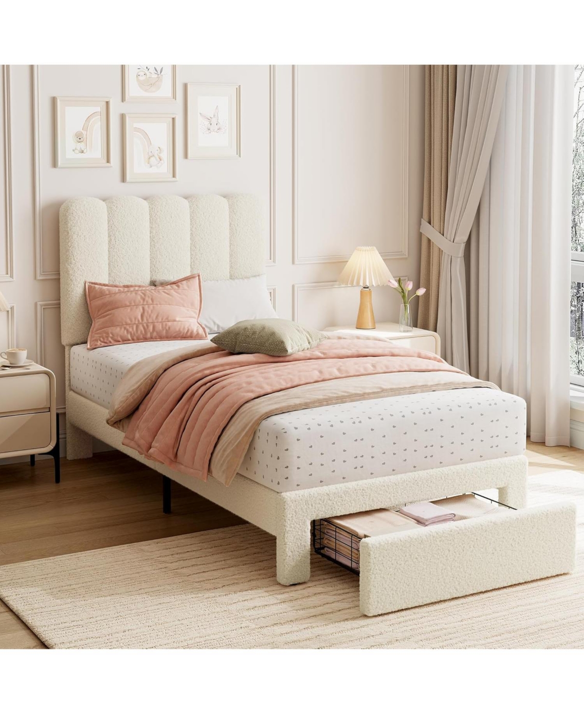 Click here for gaomon Twin Boucle Platform Bed with Storage Drawe... prices