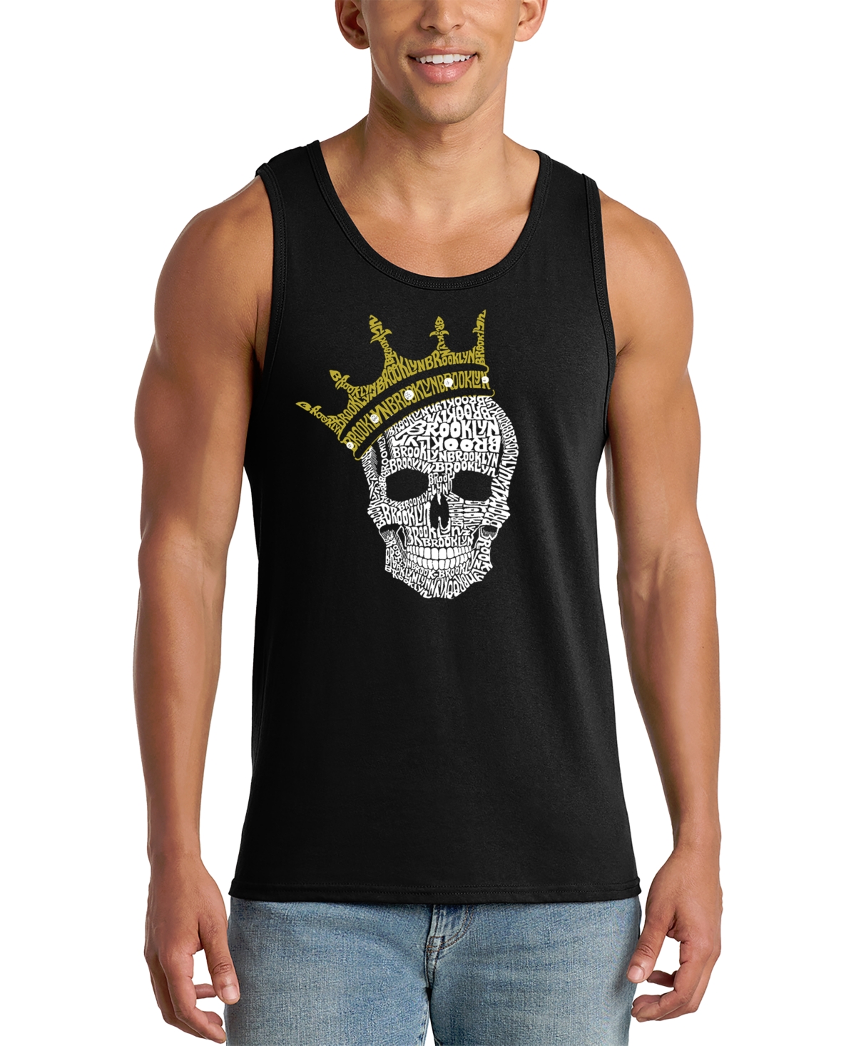 Click here for La Pop Art Mens Crowned Skull Word Art Graphic Tan... prices