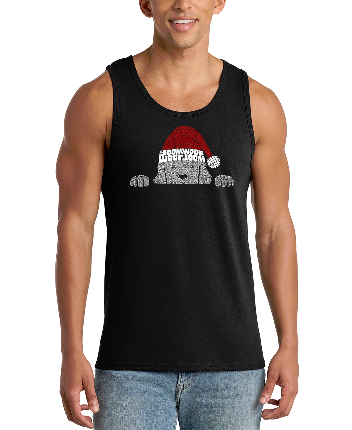 Click here for La Pop Art Mens Santa Dog Word Art Tank Top - Blac... prices