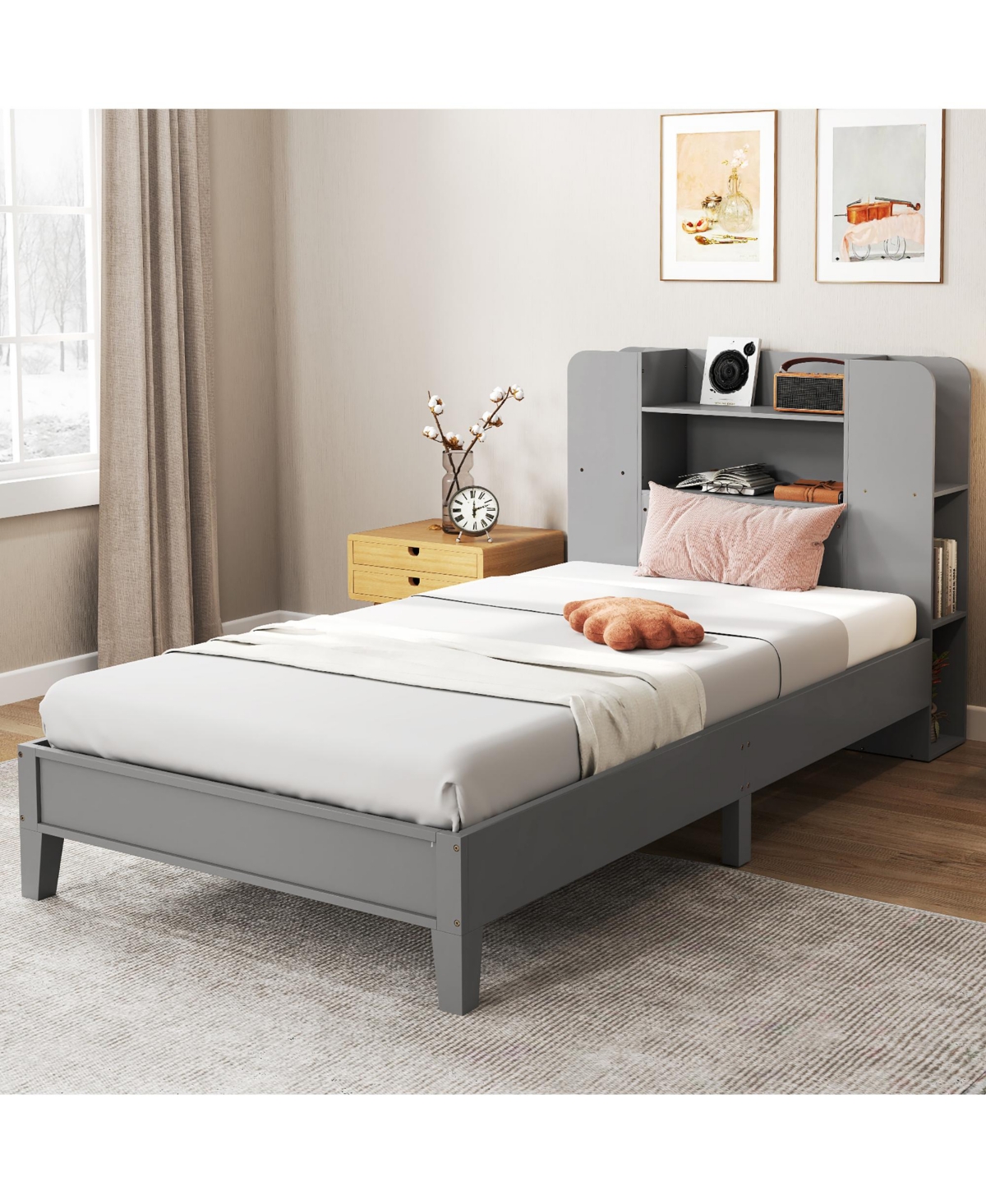 Click here for Gymax Twin Size Bed Frame Wooden Platform Bed Kids... prices