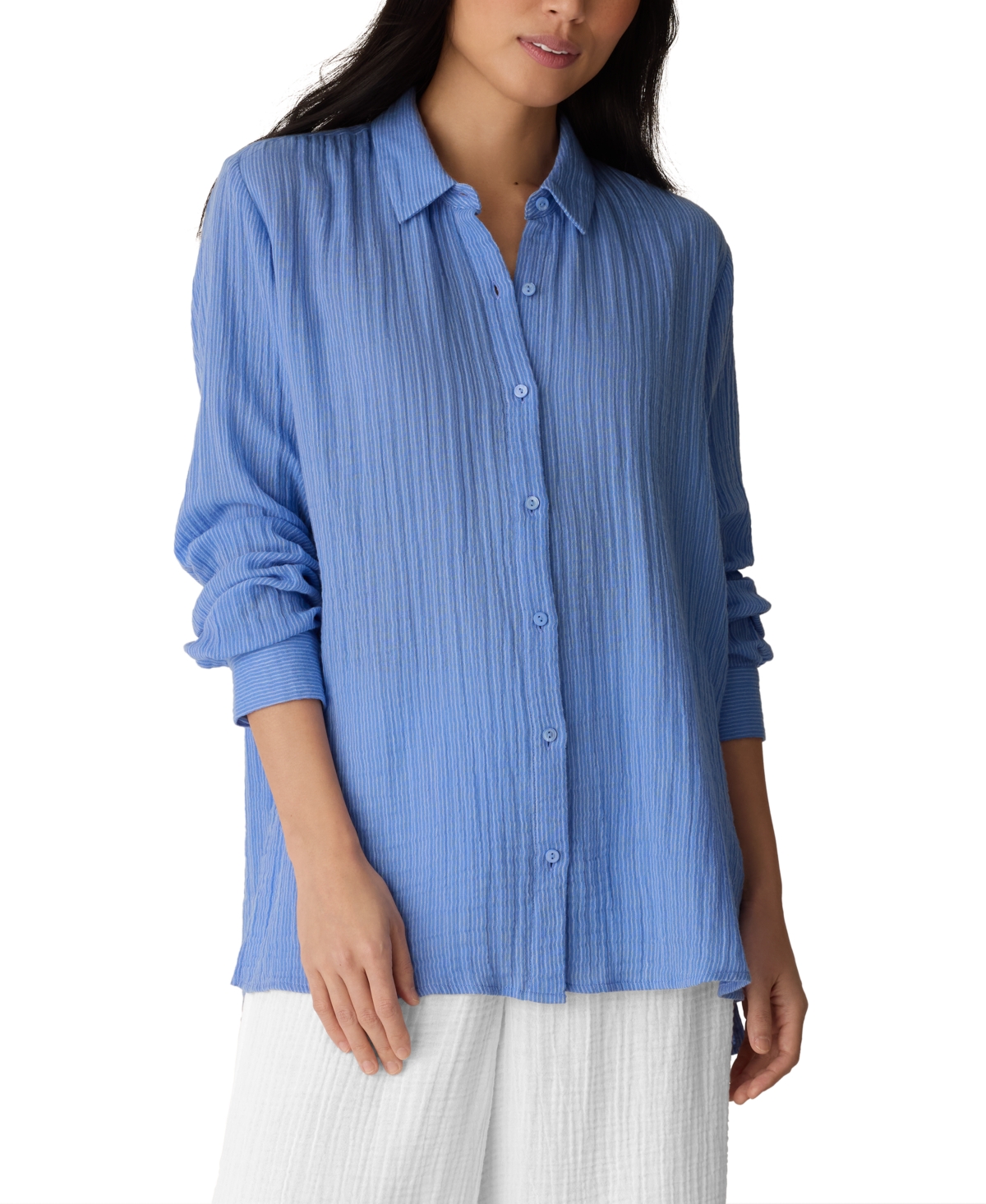 Click here for Eileen Fisher Womens Cotton Striped Long-Sleeve Sh... prices